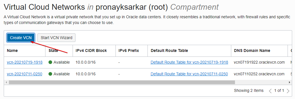 Configure New Virtual Cloud Network (VCN) on Oracle Cloud
